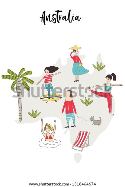 Illustrated Map Australia Fun Hand Drawn Stock Vector (Royalty Free ...