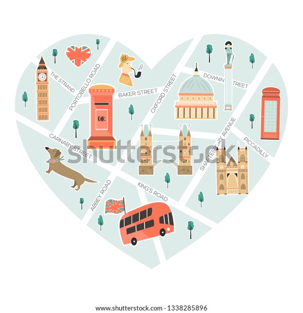 Illustrated Map London Landmarks Characters Symbols Stock Vector ...