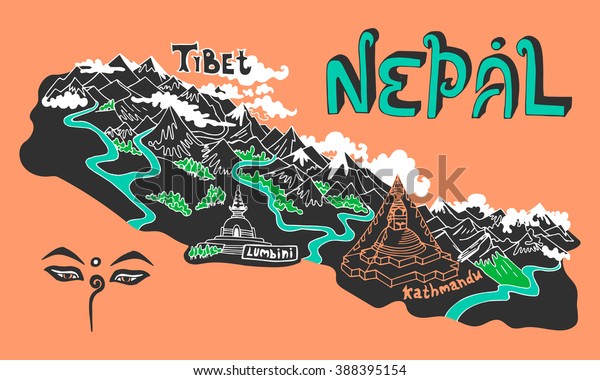 Illustrated Map Nepal Stock Vector (Royalty Free) 388395154