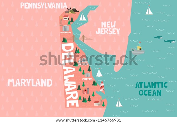 Illustrated Map State Delaware United States Stock Vector (Royalty Free ...