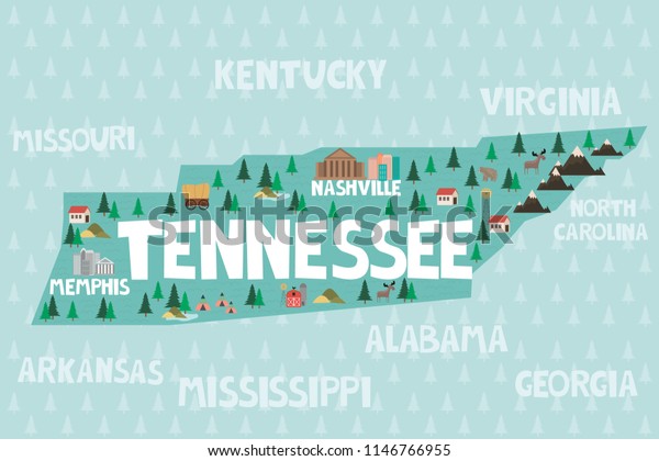 Illustrated Map State Tennessee United States Stock Vector (Royalty ...