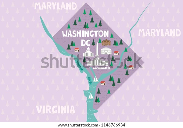 Illustrated Map Washington Dc United States Stock Vector (Royalty Free ...