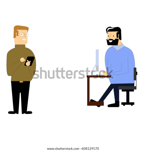 Illustration 2 People Use Technology Computer Stock Vector (Royalty ...