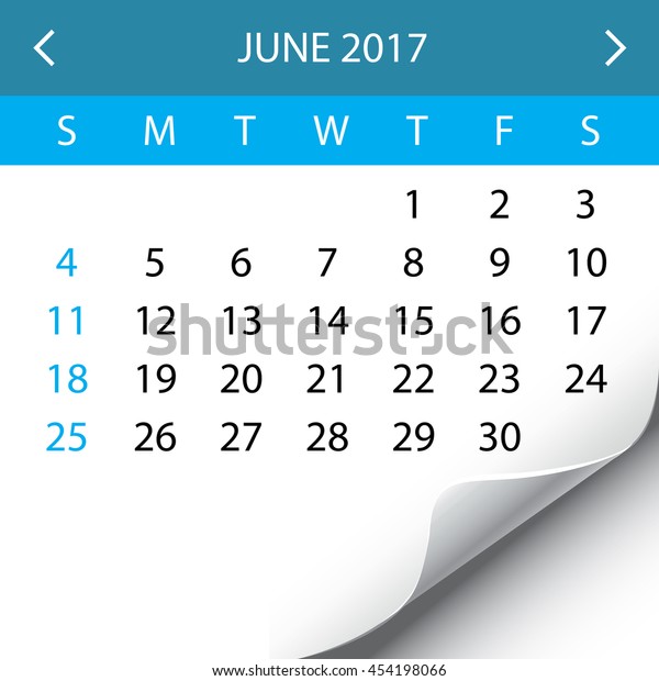 Illustration 2017 Calendar June Stock Vector (Royalty Free) 454198066 ...