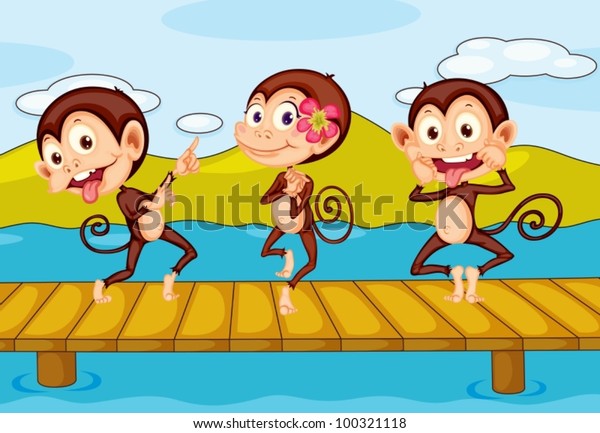 Illustration 3 Monkeys Dancing On Pier Stock Vector (Royalty Free ...