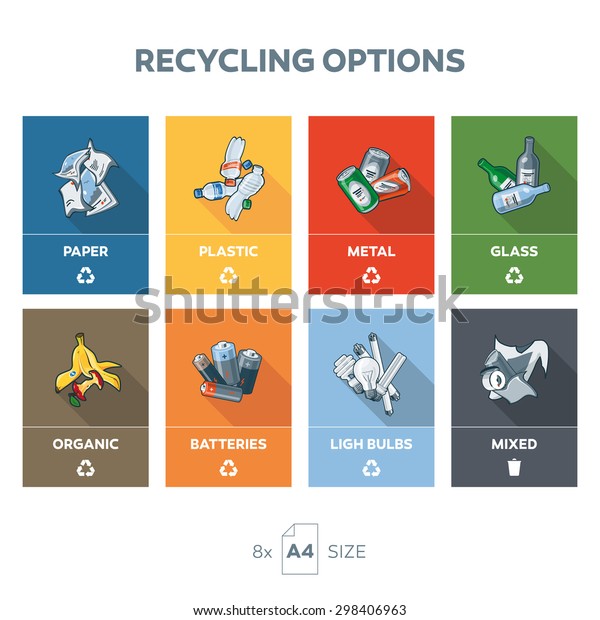 Illustration 8 Recycling Garbage Categories On 스톡 벡터(로열티 프리) 298406963 ...