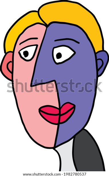 Illustration Abstract Drawing Two Sided Face Stock Vector (Royalty Free ...
