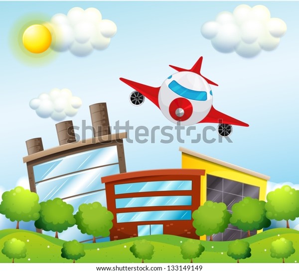 Illustration Airplane City Stock Vector (Royalty Free) 133149149 ...