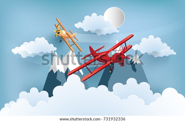 Illustration Airplane Over Cloud Design Paper Stock Vector (Royalty ...