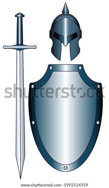 Illustration Ancient Helmet Sword Shield Stock Vector (Royalty Free ...