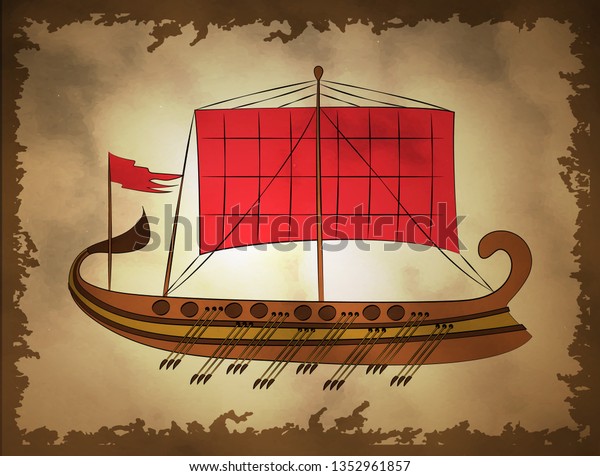 Illustration Ancient Ship On Retro Background Stock Vector (Royalty ...