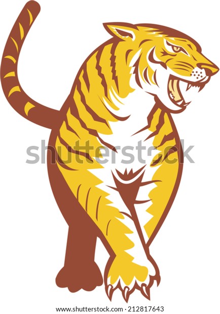 Illustration Angry Tiger Prowling Looking Side Stock Vector (Royalty ...