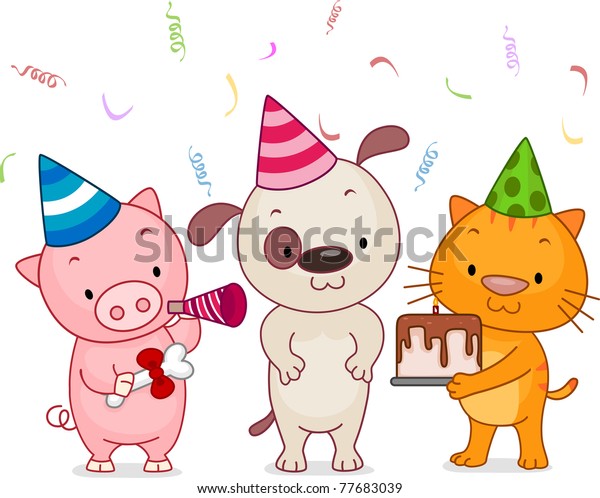 Illustration Animals Having Birthday Party Stock Vector (Royalty Free ...