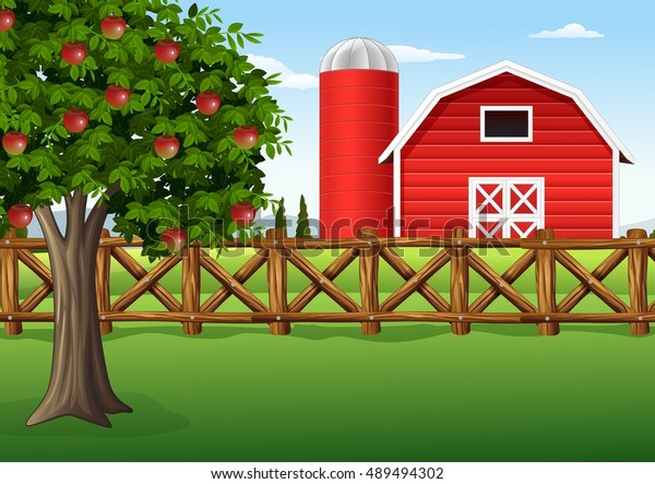 Illustration Apple Tree On Farm Stock Vector (Royalty Free) 489494302 ...