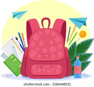 Illustration Back School Pink School Backpack Stock Vector (Royalty ...