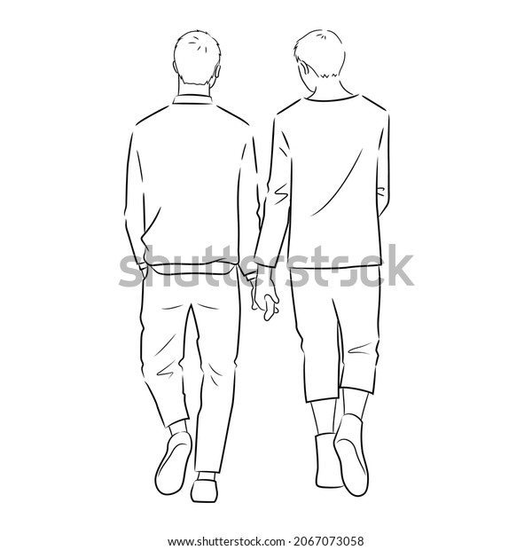 Illustration Back View Same Sex Couple Stock Vector Royalty Free