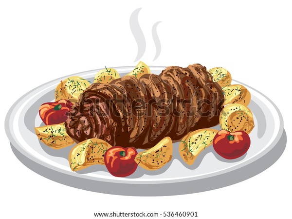 Illustration Baked Meat Roll Roulade Fried Stock Vector (Royalty Free ...