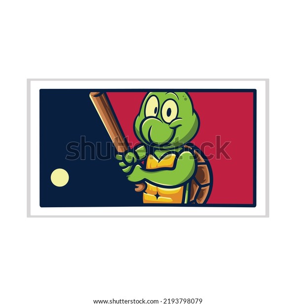 Illustration Baseball Turtle Character Logo Stock Vector (Royalty Free ...