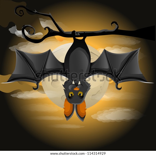 Illustration Bat Hanging On Branch Stock Vector (Royalty Free) 114314929