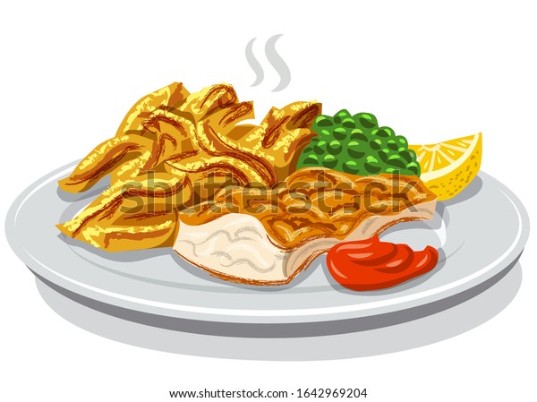 Illustration Battered Fish Chips Lemon Sauce Stock Vector (Royalty Free ...