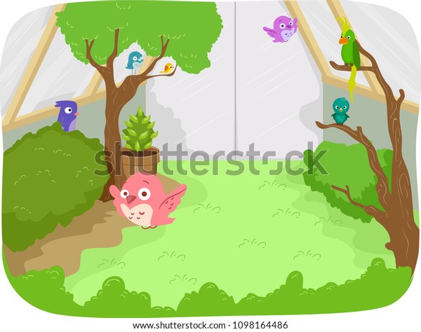 Illustration Birds Inside Aviary Several Plants Stock Vector (Royalty ...