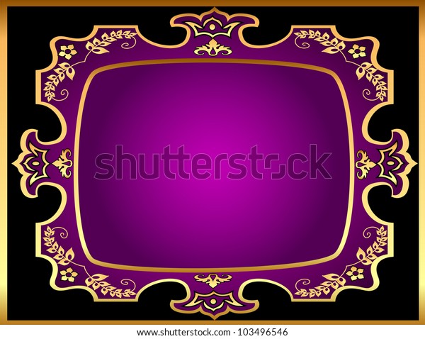 Illustration Black Background Violet Frame Golden Stock Vector (Royalty ...