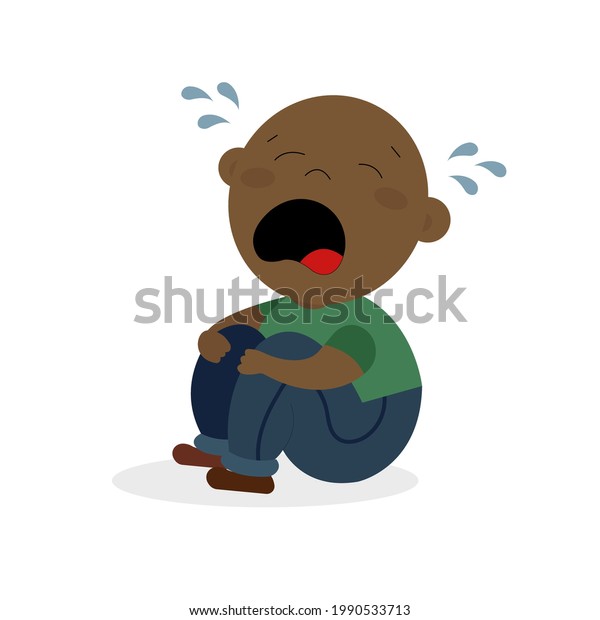 Illustration Black Boy Sitting Crying Isolated Stock Vector (Royalty ...