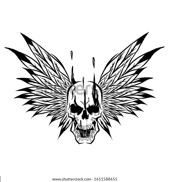 Illustration Bleeding Skull Angel Wings Tattoo Stock Vector (Royalty ...