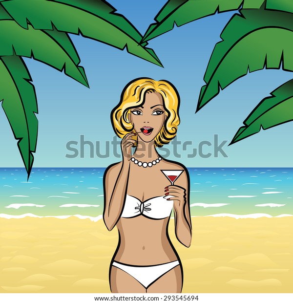 Illustration Blond Woman Drinking Cocktail On Stock Vector Royalty Free 293545694 Shutterstock