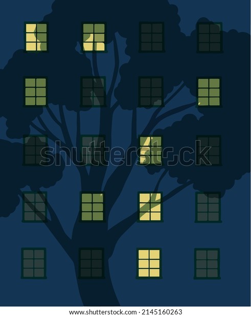 Illustration Blue House Tree Shadow Stock Vector (Royalty Free ...