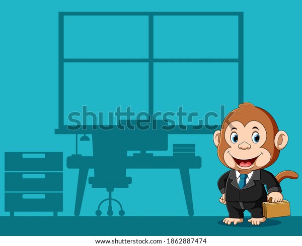 Illustration Boss Monkey Black Suit Holding Stock Vector (Royalty Free ...