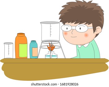 Cartoon Boy Doing Chemical Experiment Stock Vector (Royalty Free ...