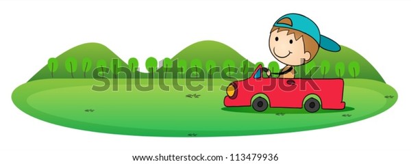 Illustration Boy Driving Red Car Stock Vector (Royalty Free) 113479936 ...