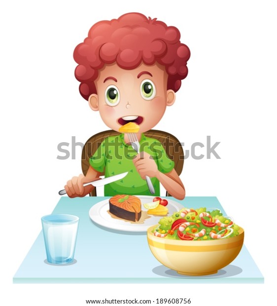Illustration of a boy eating on a white background Illustration of a boy eating on a white background
