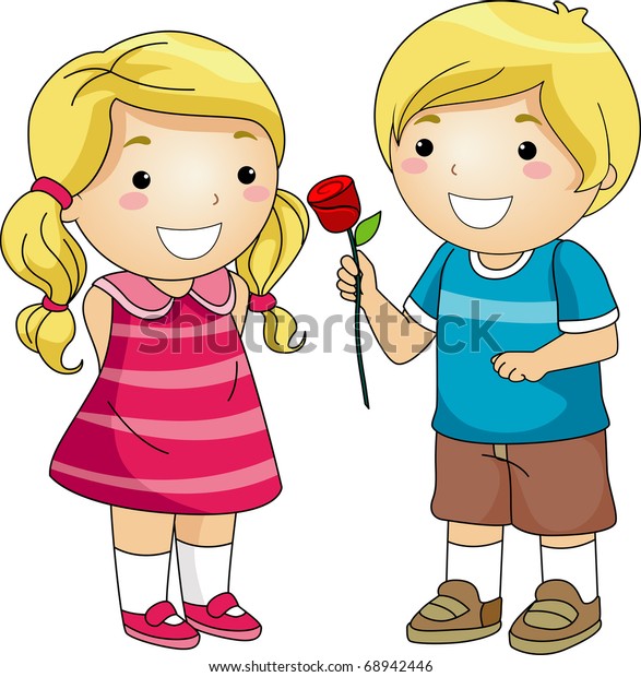 Illustration Boy Giving Long Stemmed Rose Stock Vector (Royalty Free ...