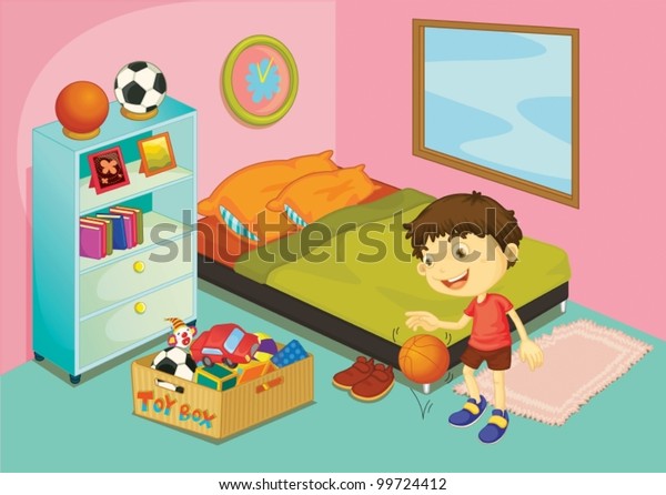 Illustration Boy His Bedroom Stock Vector (Royalty Free) 99724412