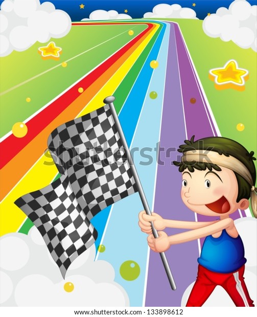 Illustration Boy Holding Racing Flag Racing Stock Vector (Royalty Free ...