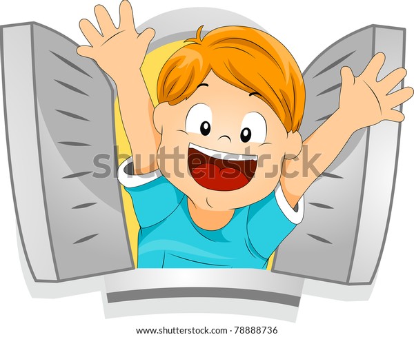 Illustration of a Boy Popping Up from an Open Window