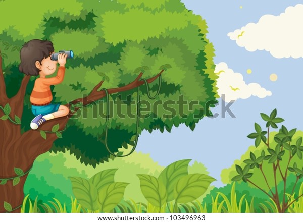 Illustration Boy Tree Stock Vector (Royalty Free) 103496963