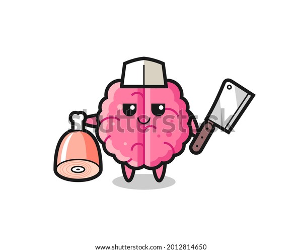 Illustration Brain Character Butcher Cute Style Stock Vector (Royalty ...