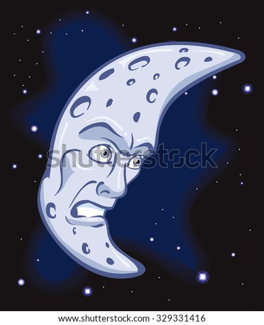 Illustration Bright Angry Moon Face Stock Vector (Royalty Free ...