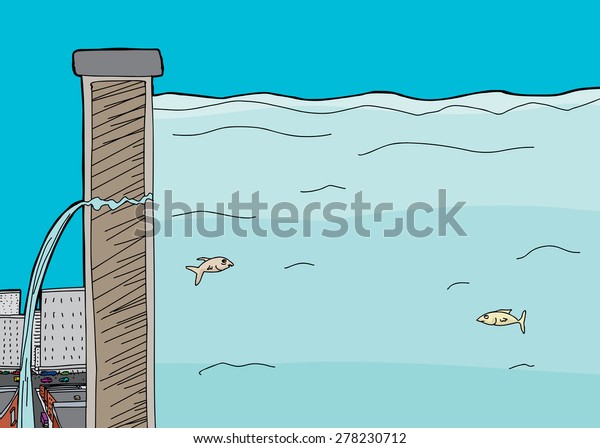Illustration Broken Dam Next City Stock Vector (Royalty Free) 278230712 ...