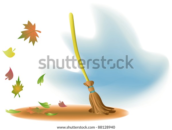 Illustration Broom Falling Leaves Stock Vector (Royalty Free) 88128940 ...