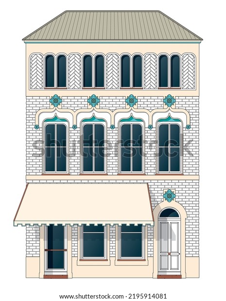 Illustration Building Facade Stock Vector (Royalty Free) 2195914081 ...