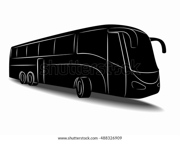 Illustration Bus Black White Drawing White 스톡 벡터(로열티 프리) 488326909 ...