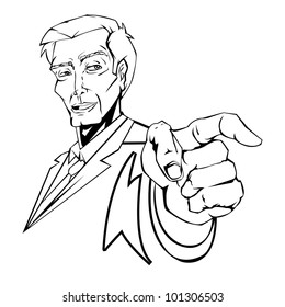 Illustration Business Man Pointing Forward Line Stock Vector (Royalty ...