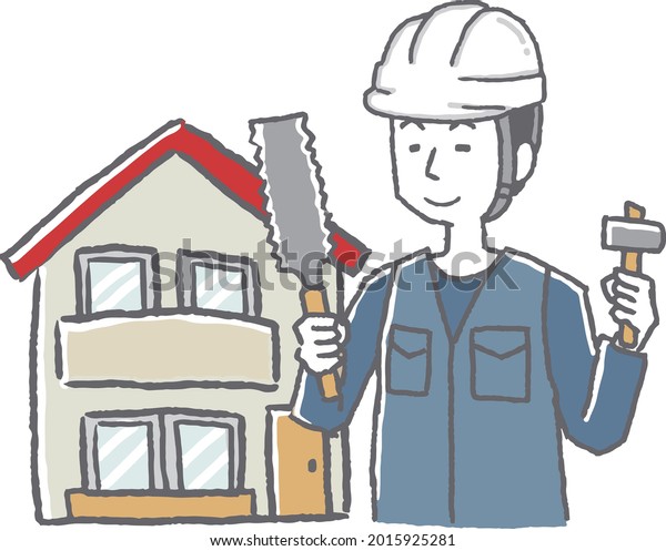 Illustration Carpenter Man Building House Stock Vector (Royalty Free ...