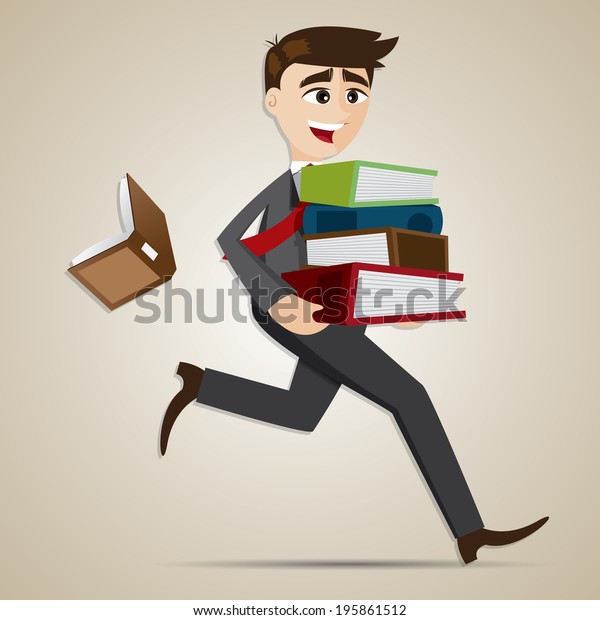 Illustration Cartoon Businessman Carry Stack Folder Stock Vector ...