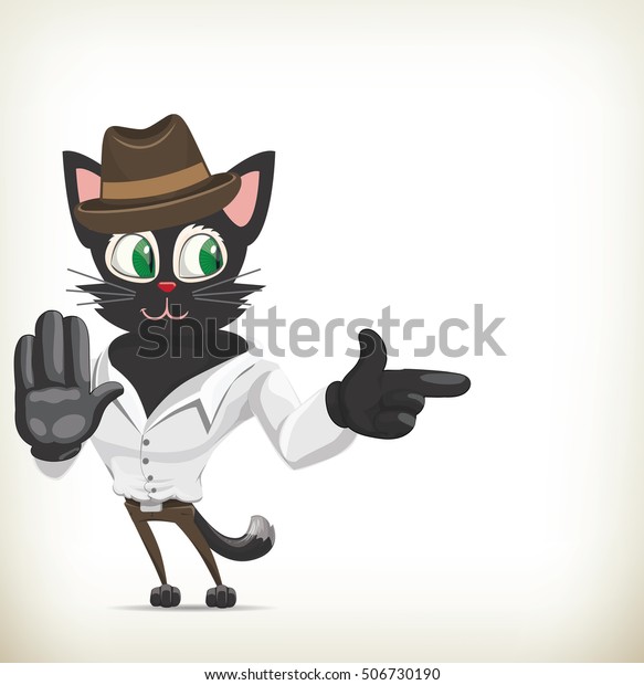 Illustration Cartoon Character Cat Warning Pointing Stock Vector ...