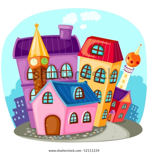 Illustration Cartoon Cityscape Stock Vector (Royalty Free) 52111234